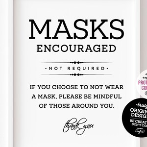 Masks Encouraged Not Required PRINTABLE SIGN Elegant Modern Poster for ...