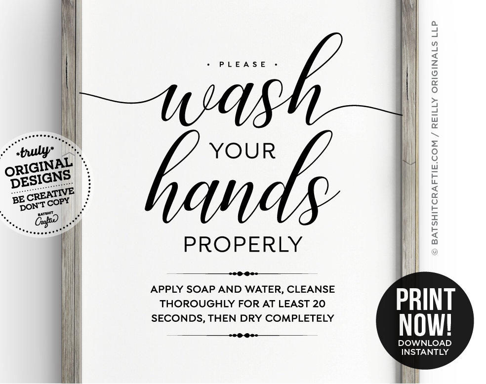 Wash Hands Properly PRINTABLE Schild ~ 20 Sekunden trocken ~ süßes ...