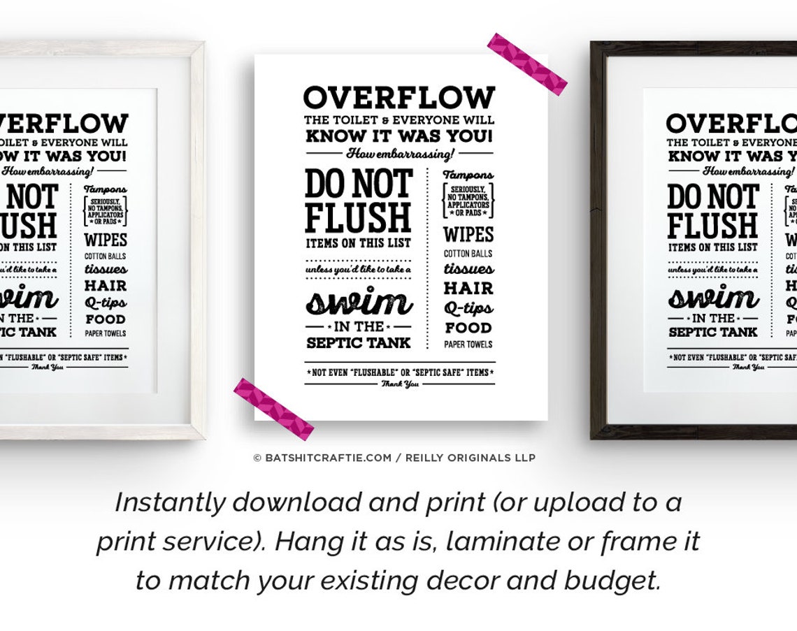 Funny PRINTABLE Septic System Bathroom Sign Overflow and Be - Etsy