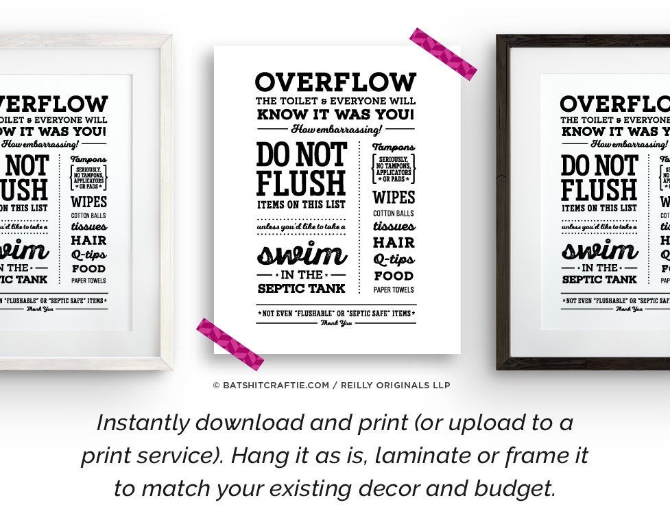 Funny PRINTABLE Septic System Bathroom Sign Overflow and Be - Etsy