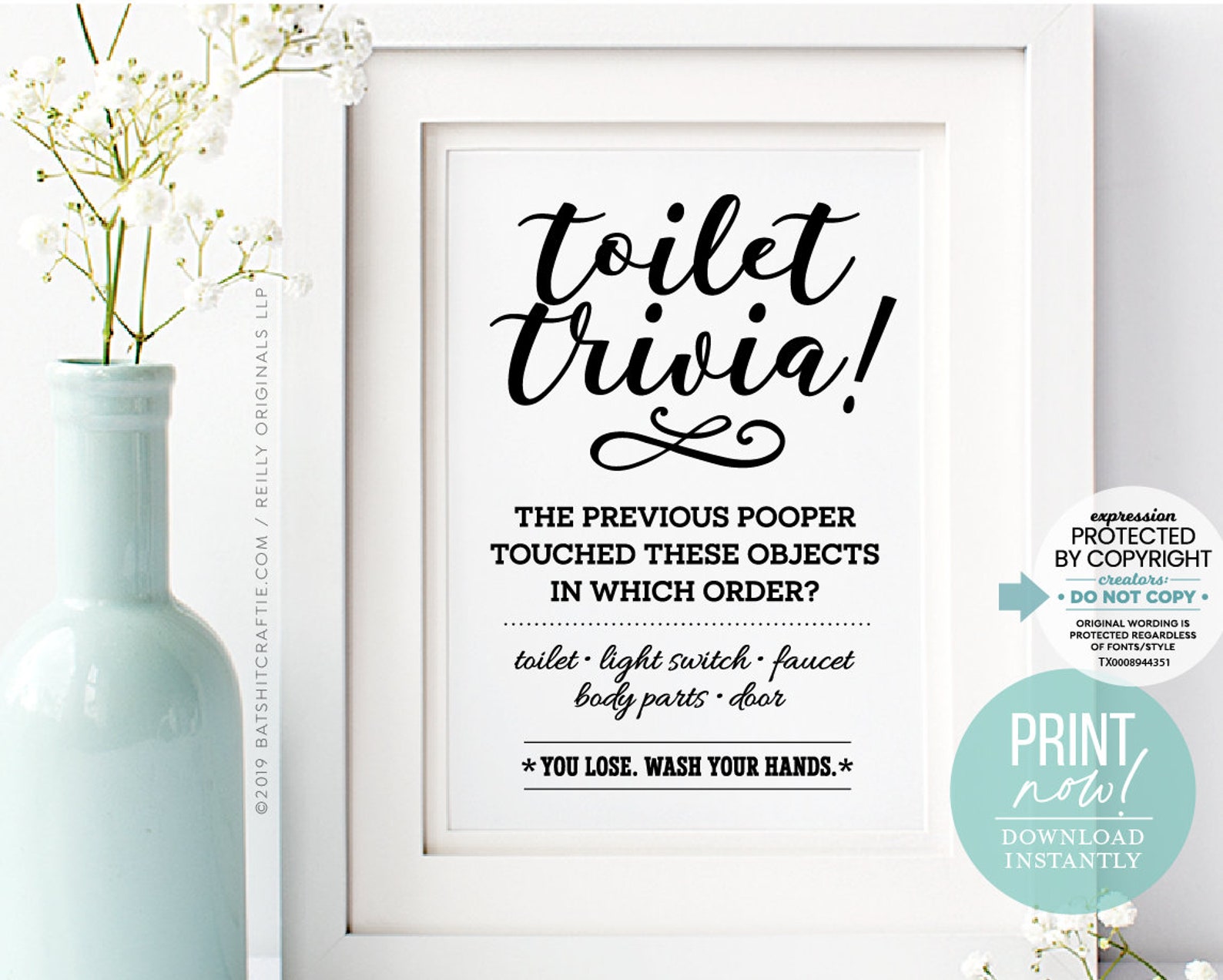 Printable Funny Bathroom Sign Toilet Trivia Game Wash Your - Etsy