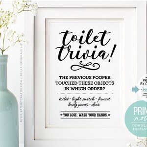 Printable Funny Bathroom Sign Toilet Trivia Game, Wash Your Hands, You ...