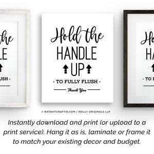 Hold Handle UP to Fully Flush Printable Bathroom Sign ~ Cute Toilet ...