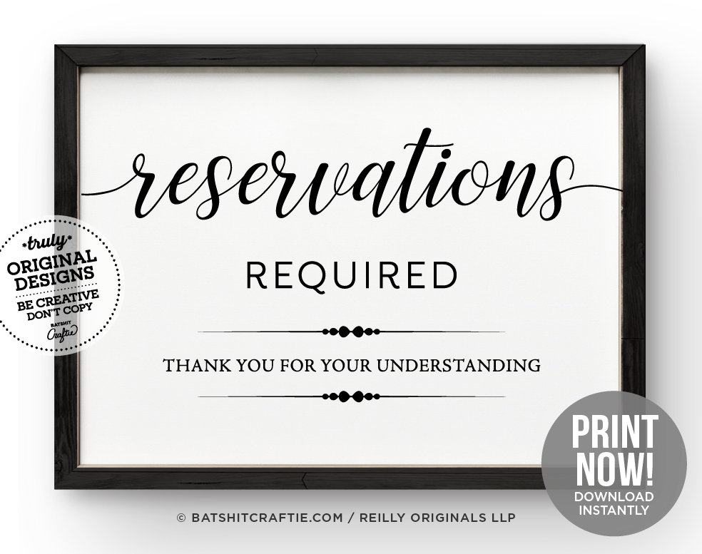 Reservations Required PRINTABLE Sign ~ Salon Restaurant Poster Please ...