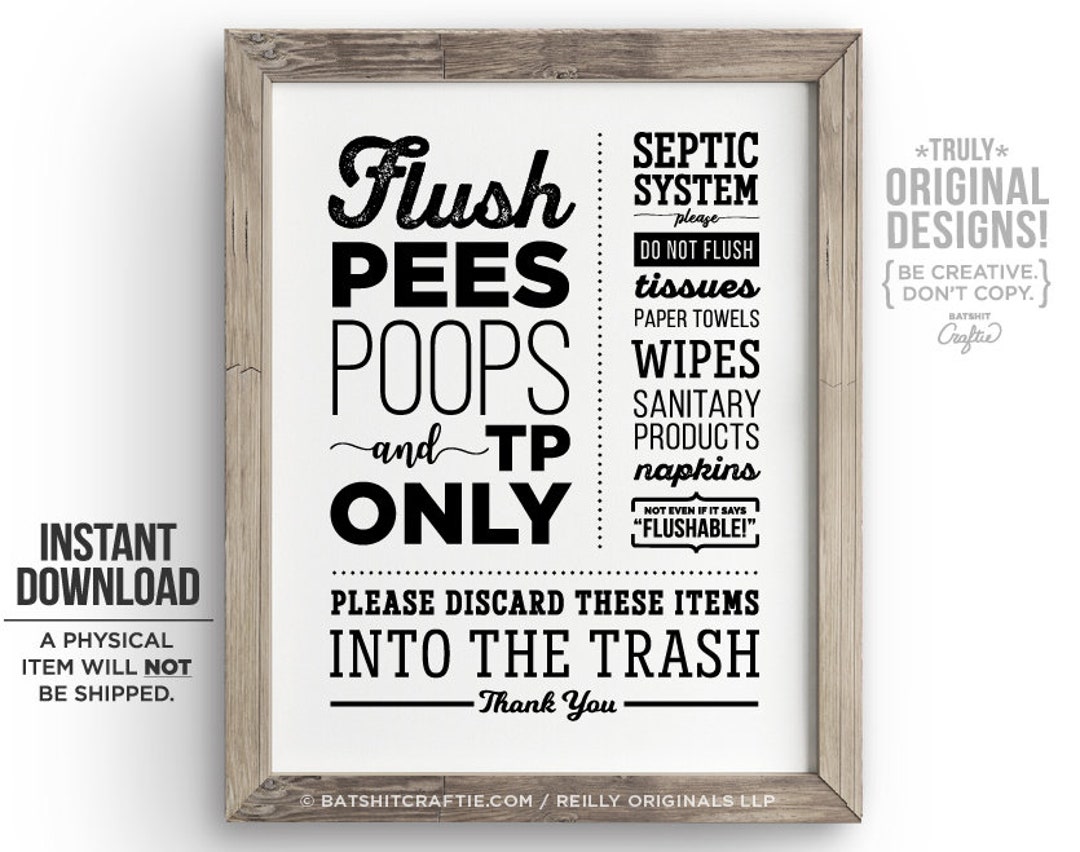 Septic System Sign PRINTABLE Bathroom Sensitive Plumbing Flush Only Pee ...