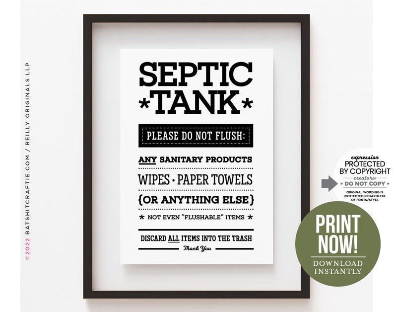 Septic Tank Bathroom Sign INSTANT DOWNLOAD PRINTABLE System Do - Etsy