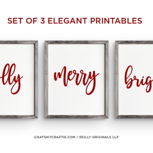 Christmas Printables Set of 3 Jolly Merry Bright ~ MANY Sizes Included ...