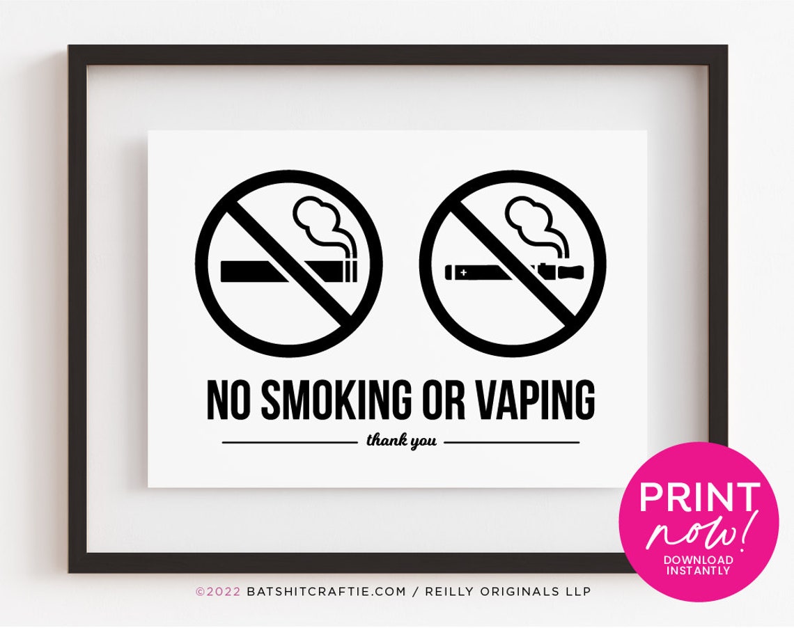 No Smoking or Vaping Printable Sign ~ Instant Digital Download ~ Simple ...