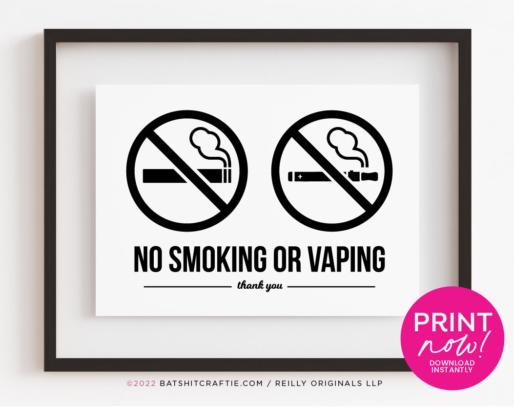 No Smoking or Vaping Printable Sign Instant Digital Download - Etsy UK
