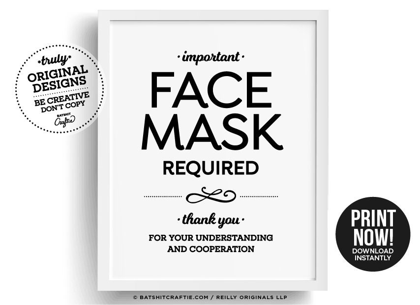 Face Mask Required PRINTABLE SIGN Office Workplace Restaurant - Etsy