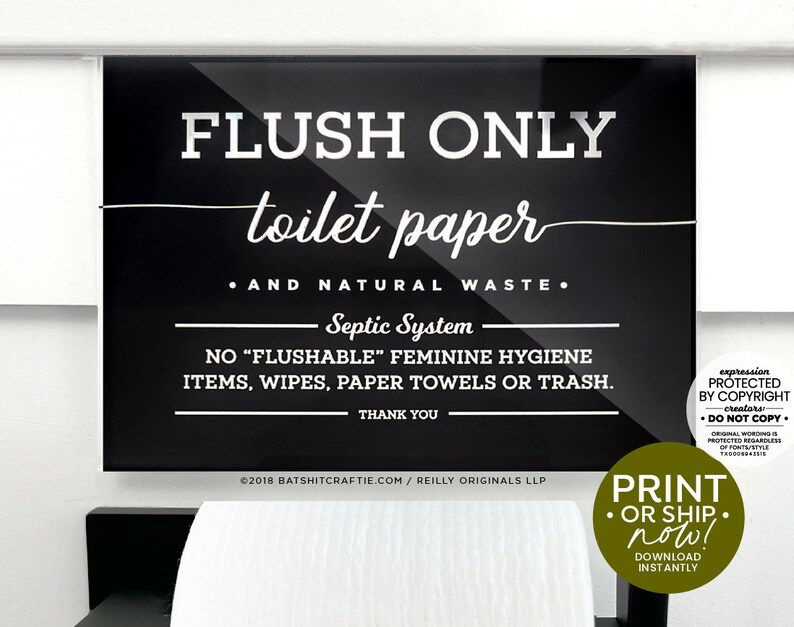 Flush Only Toilet Paper & Natural Waste Septic System Sign ~ Ready to ...