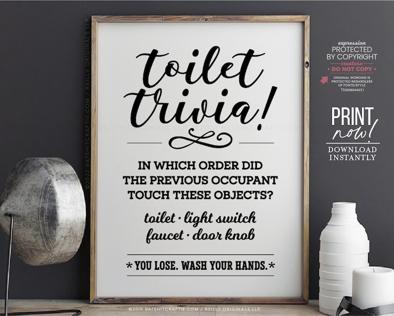 Printable Funny Bathroom Sign Toilet Trivia Game, Wash Your Hands, You ...