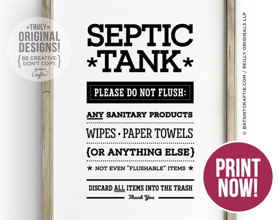 Septic Tank Bathroom Sign INSTANT DOWNLOAD PRINTABLE System Do | Etsy