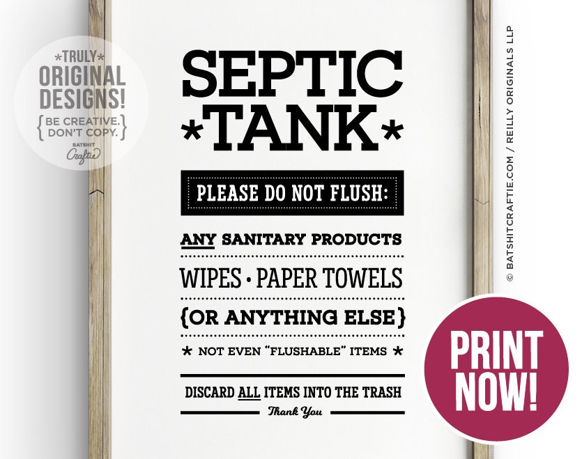 Septic Tank Bathroom Sign INSTANT DOWNLOAD PRINTABLE System Do | Etsy