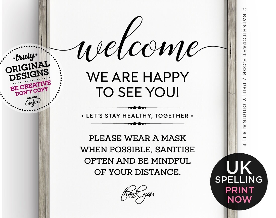 Please Wear Mask Sanitize UK Distance PRINTABLE Sign - Etsy