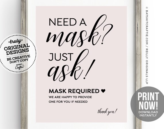 Need a Mask Just Ask Printable Sign Cute Poster for office | Etsy
