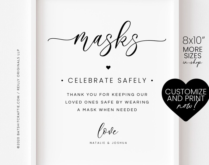 TWO 2 8x10 Editable Templates Mask Sanitize Signs | Etsy