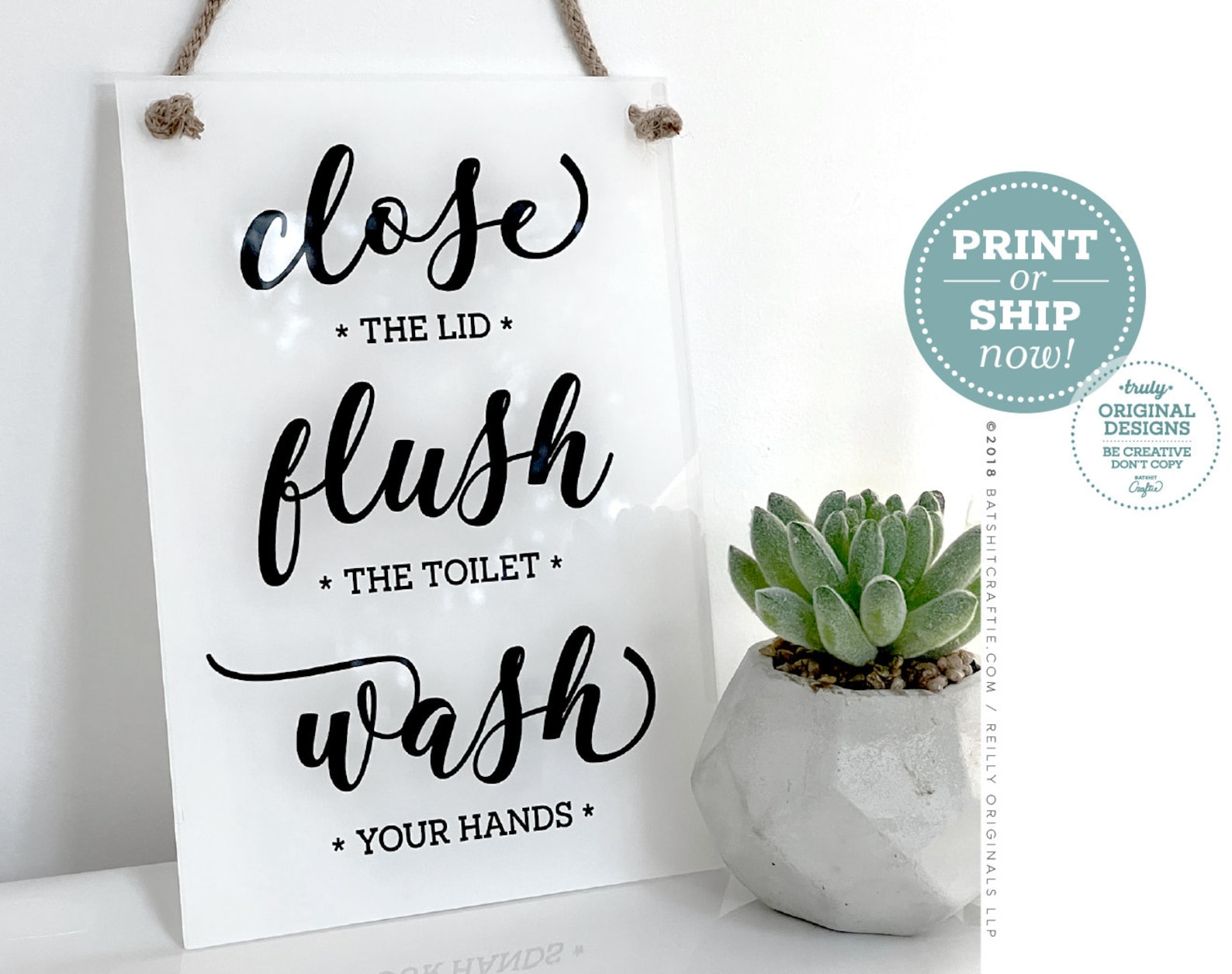 Cute Bathroom Sign Close Lid Flush Toilet Wash Hands Ready - Etsy