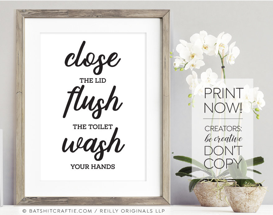 Cute Bathroom Sign Printable Decor Close Lid Flush Toilet Wash Your ...