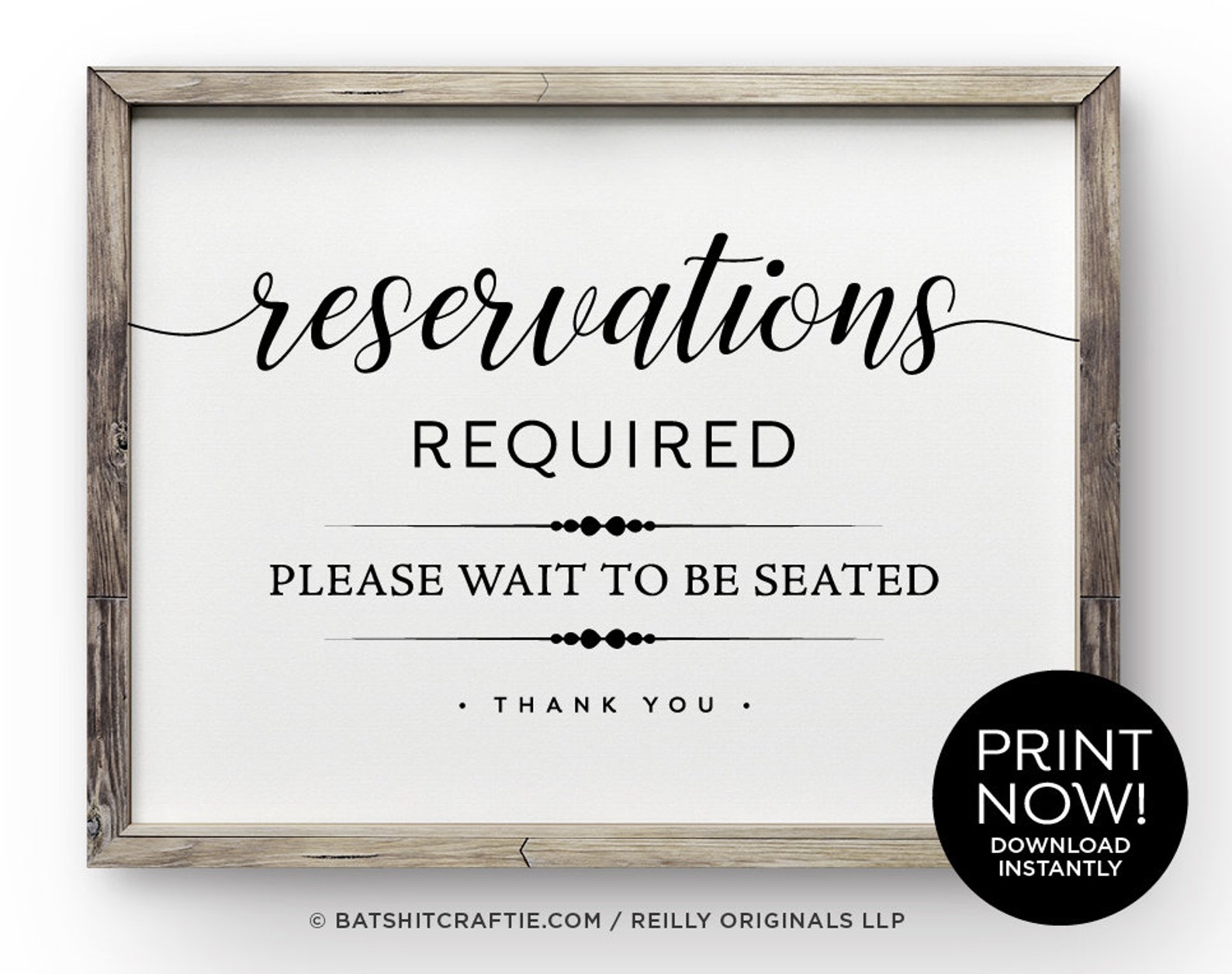 Reservations Required Please Wait to Be Seated PRINTABLE Sign | Etsy