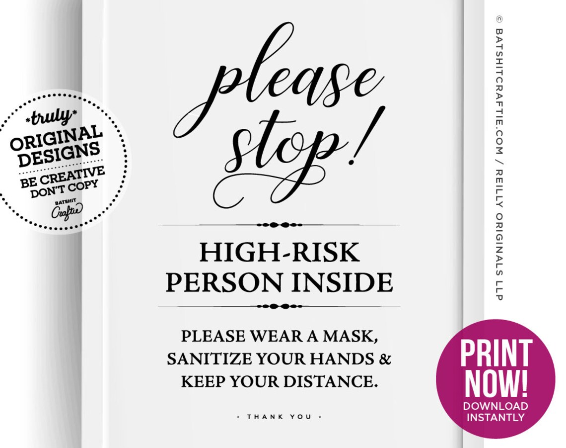 STOP High Risk Person Inside Printable Sign ~ Wear a Mask Keep Social ...