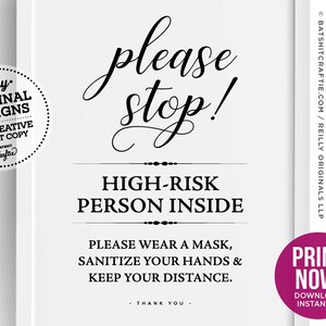 STOP High Risk Person Inside Printable Sign ~ Wear a Mask Keep Social ...