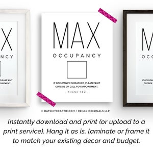Maximum Occupancy PRINTABLE SIGN ~ Fill in ~ Modern Simple Poster for ...