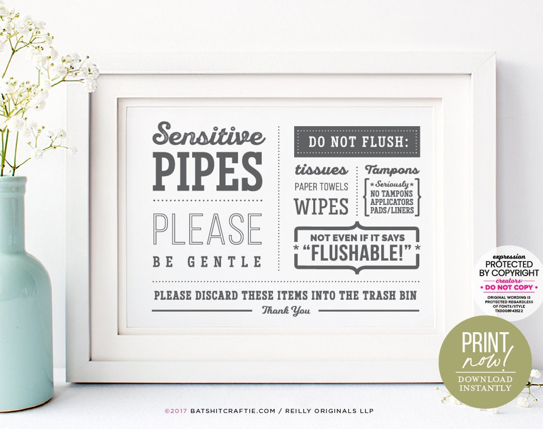 Septic System Sign PRINTABLE Bathroom Sensitive Plumbing Pipes Flush ...