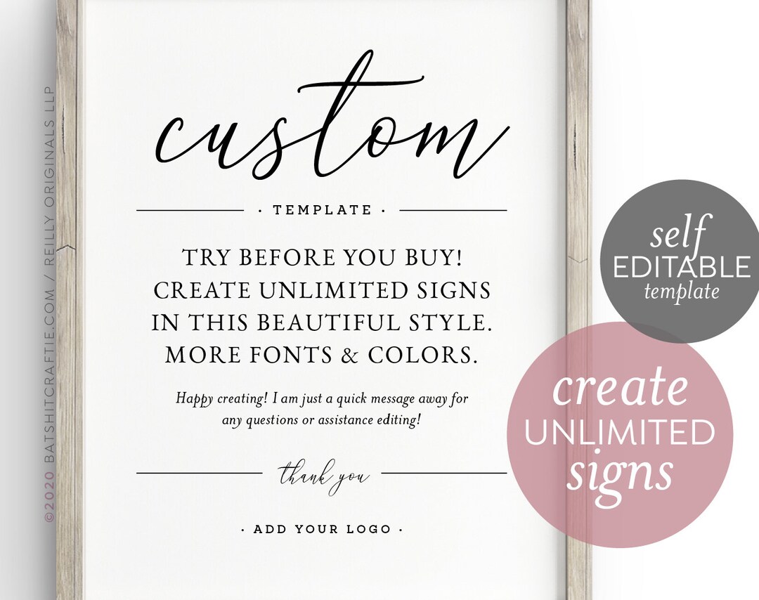 SALE! Create Unlimited Custom Printable Signs! Fully Editable 5x7, 8x10 ...