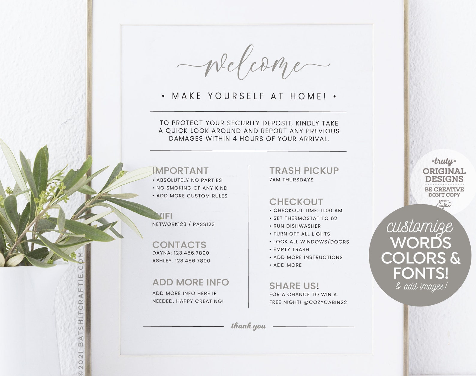 Fully Editable 8x10" Printable Template ~ Welcome Sign + Rules ~ for ...