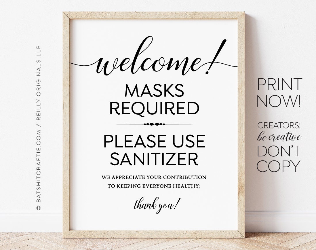 Welcome Masks Required Please Use Sanitizer PRINTABLE Sign ~ Office ...