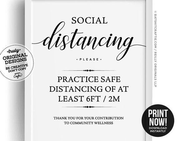 Social Distancing PRINTABLE SIGN Elegant Cute Office | Etsy