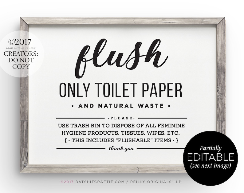 Editable Template ~ Flush Only Toilet Paper & Natural Waste ~ Do Not ...