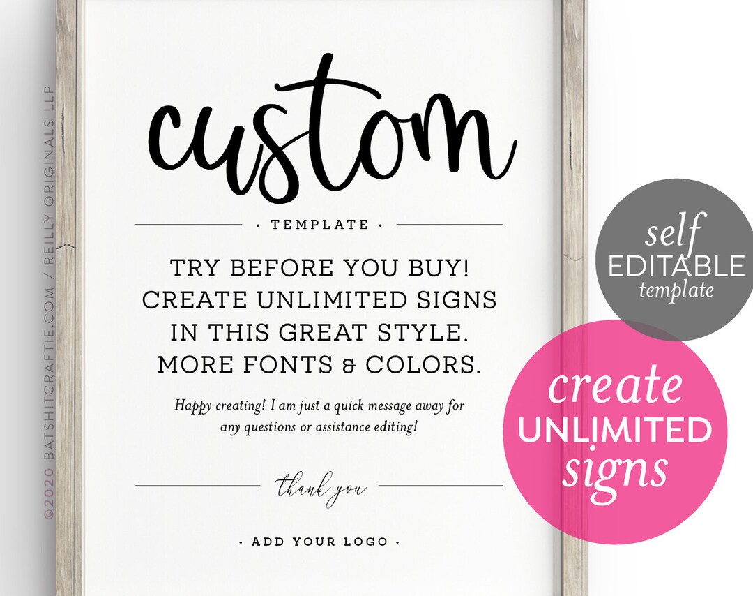 SALE! Create Unlimited Custom Printable Signs! Fully Editable 5x7, 8x10 ...