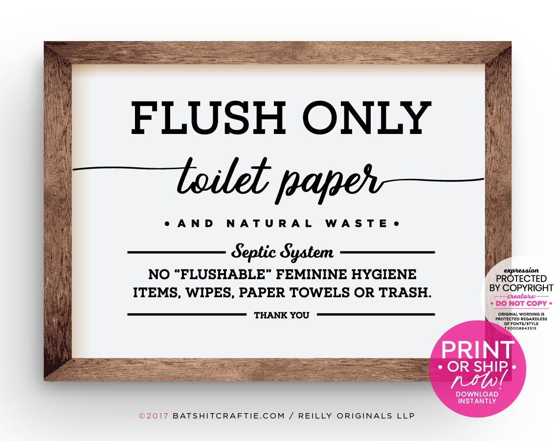 Flush Only Toilet Paper Septic System Sign Ready to Ship or - Etsy Canada