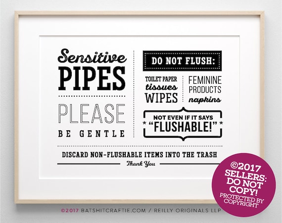 Sensitive Pipes PRINTABLE Bathroom Sign Do Not Flush Toilet | Etsy