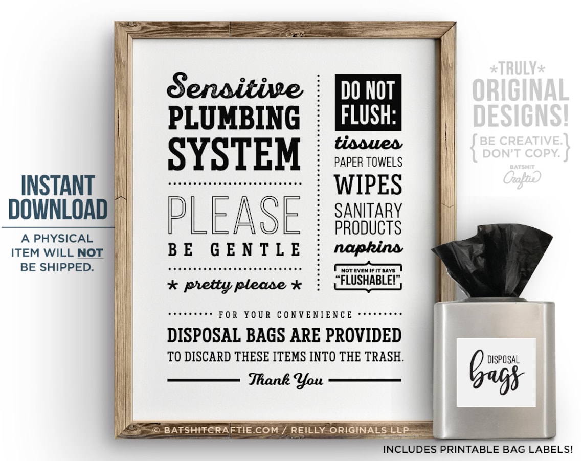 PRINTABLE Bathroom Sign Septic System Sensitive Plumbing Flush - Etsy India