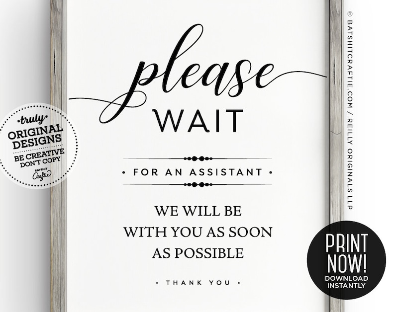 Please Wait for Assistant PRINTABLE SIGN modern elegant | Etsy