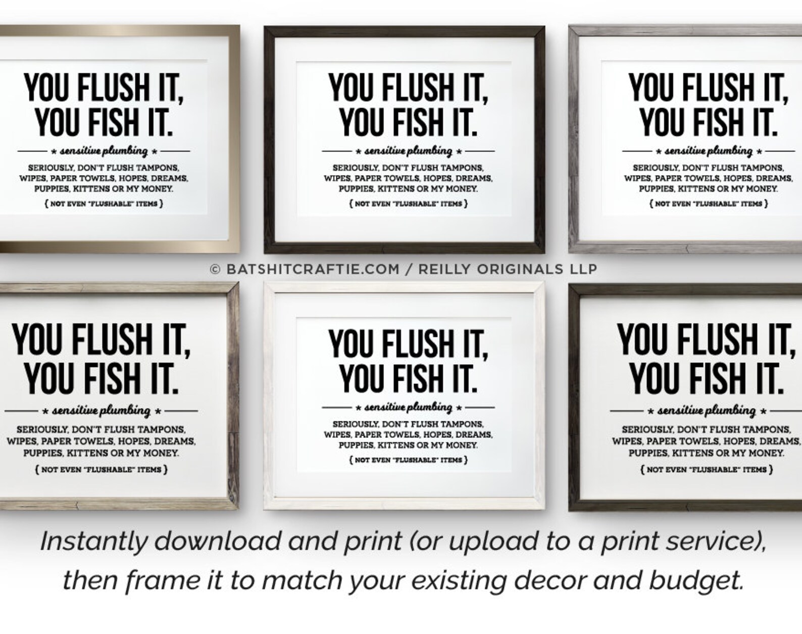 Funny Bathroom Sign PRINTABLE You Flush It Fish It Sensitive - Etsy