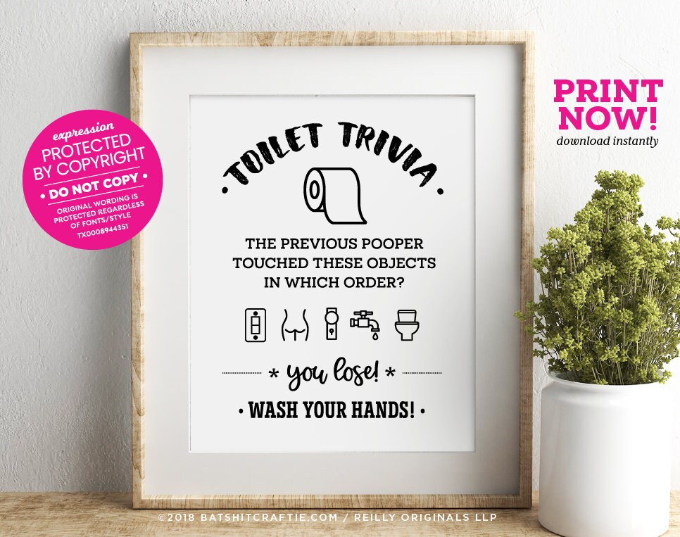 Printable Funny Bathroom Sign Toilet Trivia You Lose Wash - Etsy