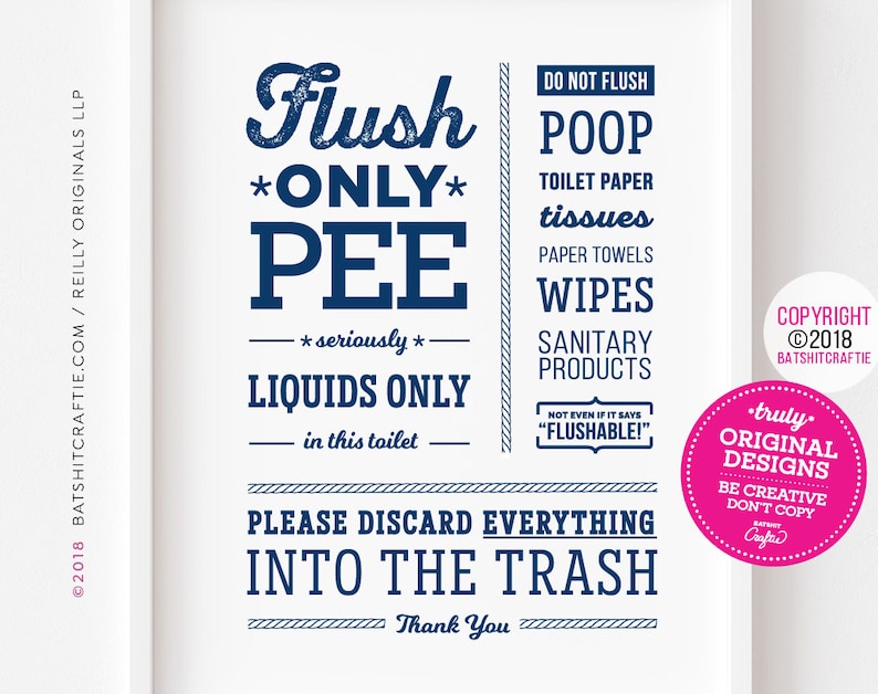 Cute Nautical Boat Printable Bathroom Sign ~ Flush Pees Only ~ No Poop ...