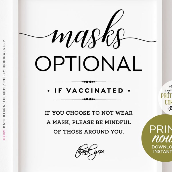 Masks Optional Sign - Etsy