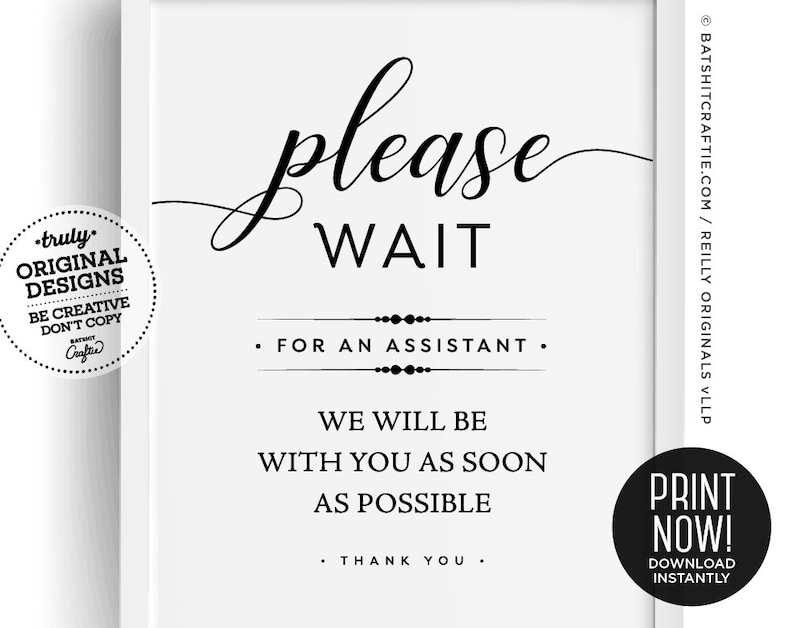 Please Wait for Assistant PRINTABLE SIGN modern elegant | Etsy