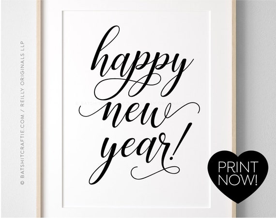 Happy New Year Printable Sign Modern Elegant Script Decor - Etsy
