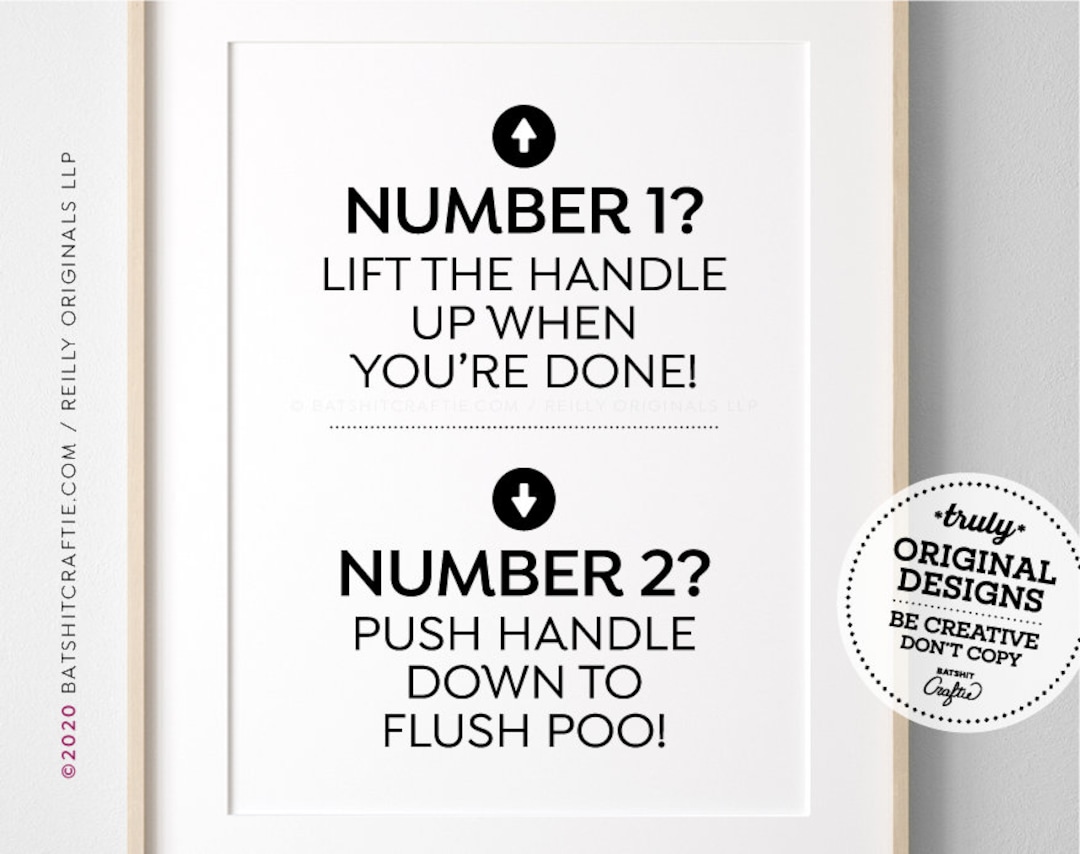 Cute Dual Flush PRINTABLE Bathroom Sign ~ Lift Handle up for #1, Push ...