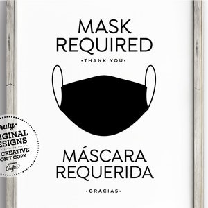 Simple Face Mask Required Máscara Requerida PRINTABLE SIGN Elegant ...
