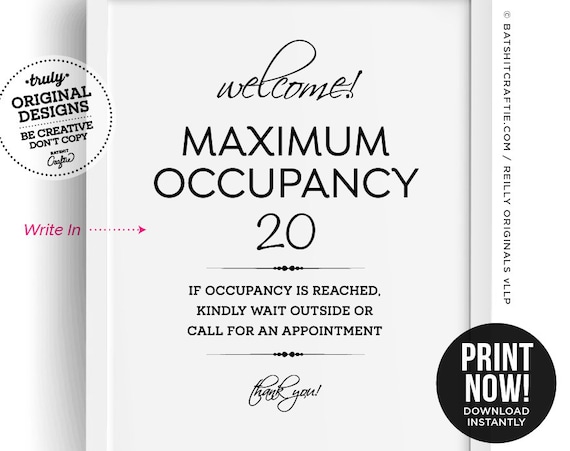 Maximum Occupancy PRINTABLE SIGN Fill in Modern Simple | Etsy
