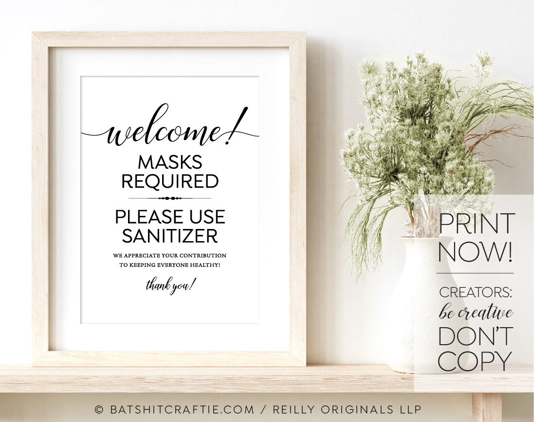 Welcome Masks Required Please Use Sanitizer PRINTABLE Sign | Etsy