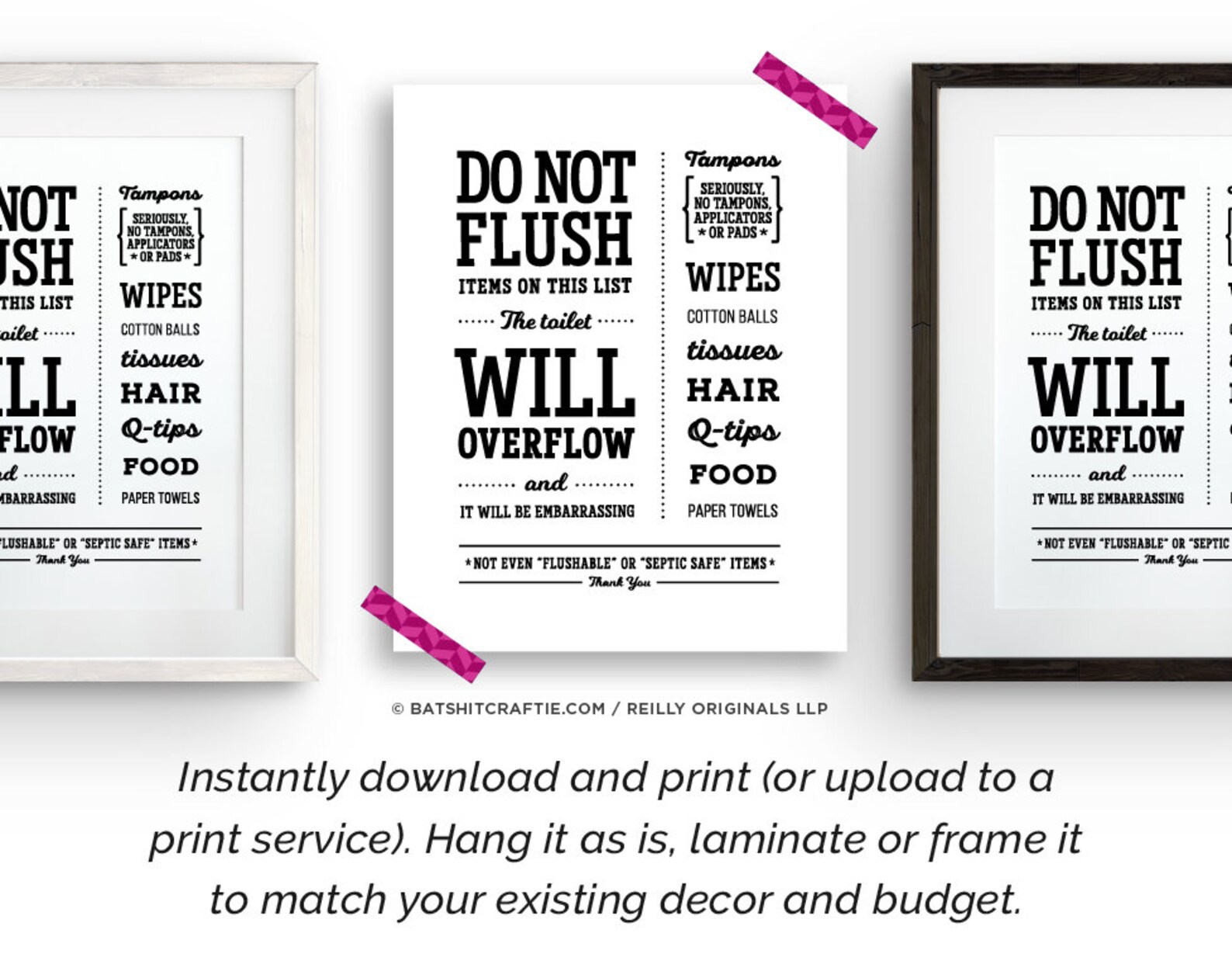 Funny PRINTABLE Bathroom Sign ~ Overflow Embarassed ~ Do Not Flush Only ...