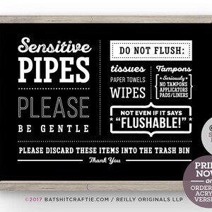 Sensitive Pipes Sign ~ Ready to Ship or Print at Home Instantly! Cute ...